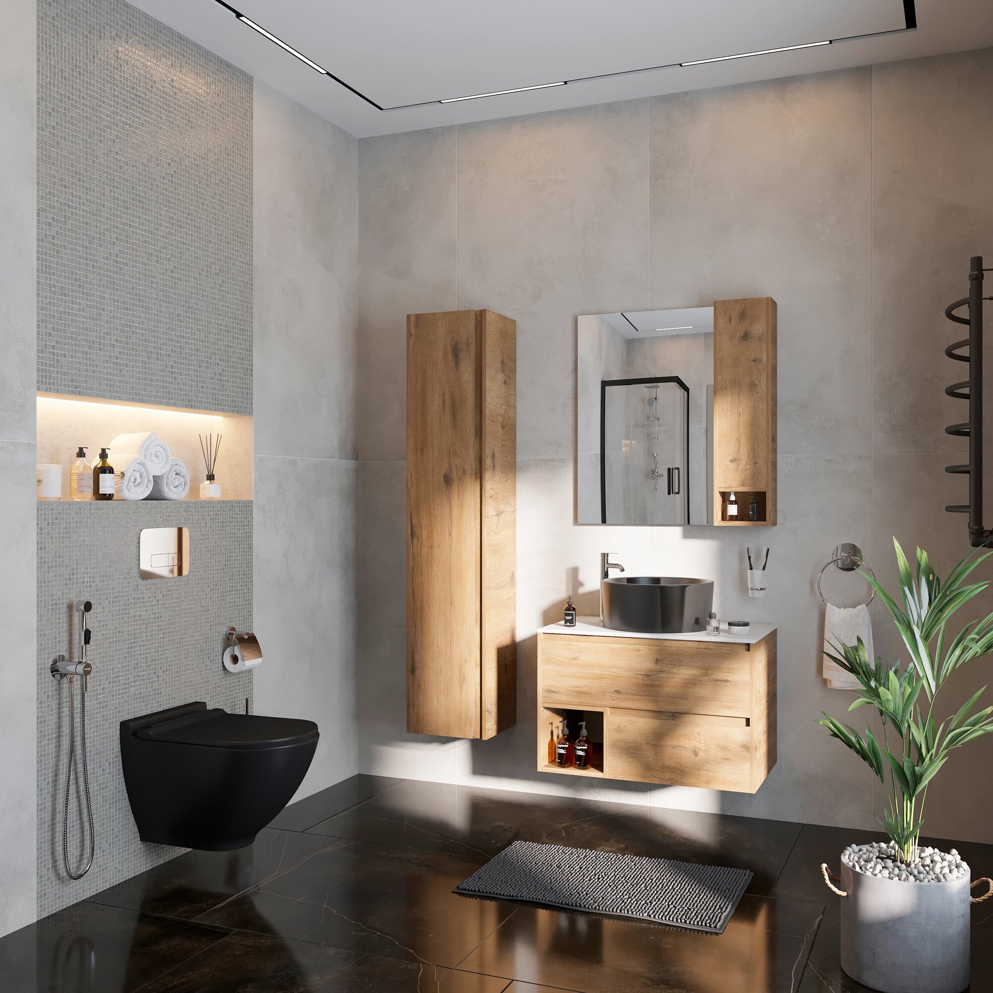 Мебель для ванной комнаты STWORKI Карлстад 75, дуб рустикальный, роверелла, с отверстием для смесите