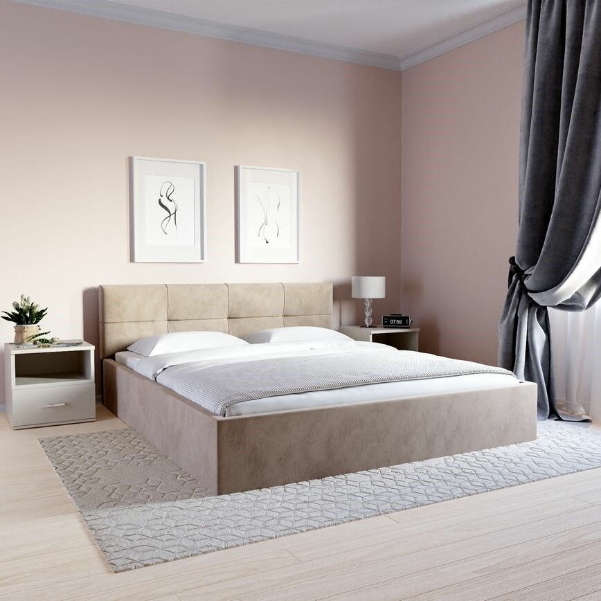 Кровать с подъемным механизмом NS Optima Lait бежевый велюр, 140х190, без ножек