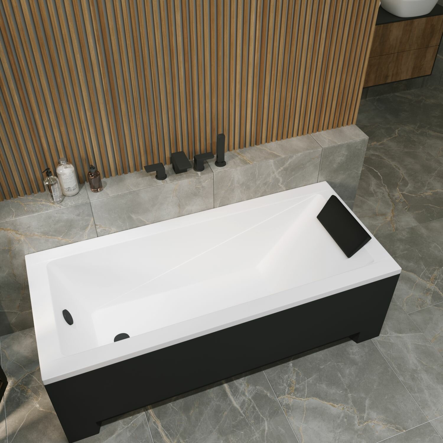 Ванна акриловая 170х70 Helmken Rivana комплект 2 в 1: прямоугольная ванна, подголовник черного цвета