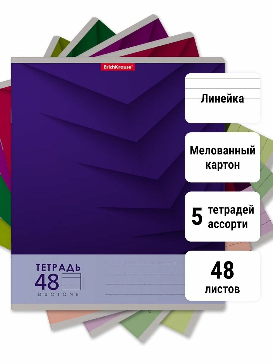 Тетрадь общая ученическая ErichKrause Duotone Next, 48 листов, линейка_MIX-PACK. 5 штук