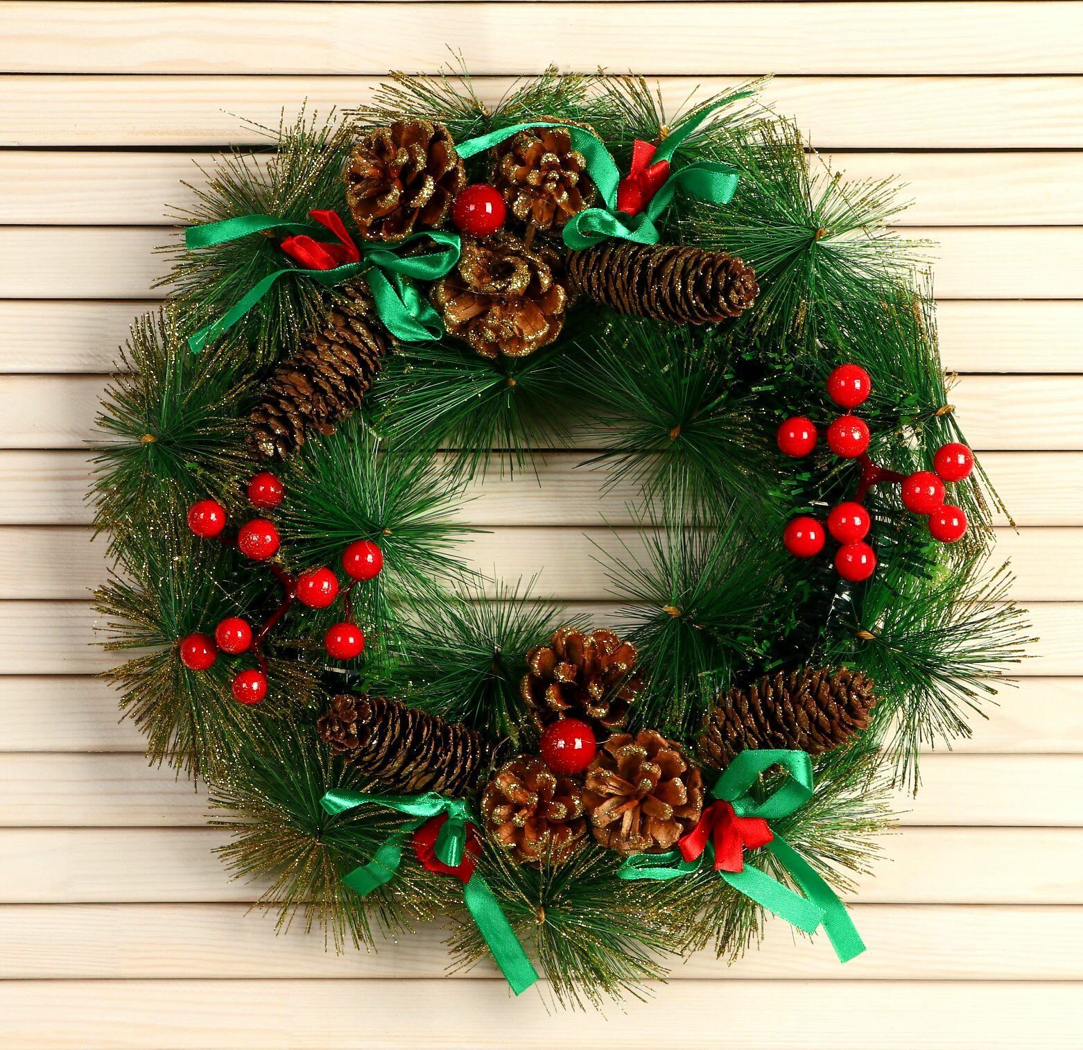 Новогодний венок "Лесная тайна" 30 см, красивый зелёный уличный венок, рождественское декоративное украшение на дверь для дома на Новый год
