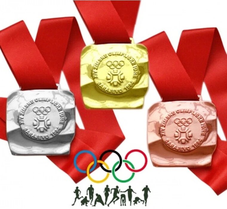 Олимпийские медали Сараево 1984, золото, серебро, бронза, набор 3 сувенирные копии, ордена медали и награды