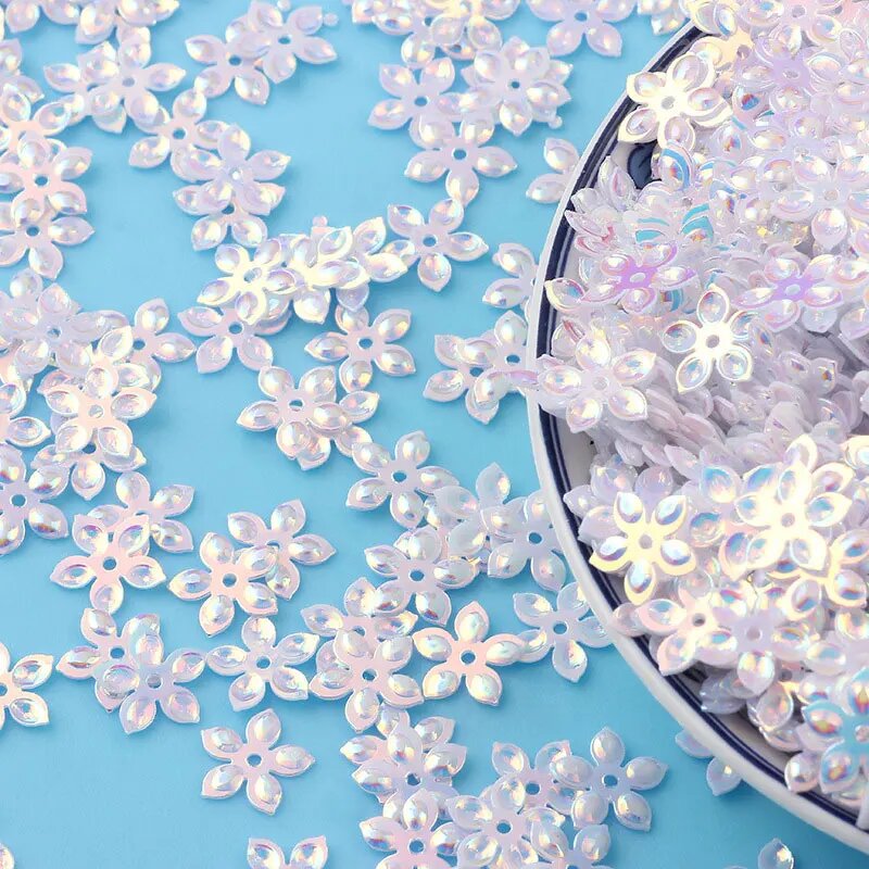 ПВХ пайетки цветы 9 мм 10г/20г 9mm 10g, JG White