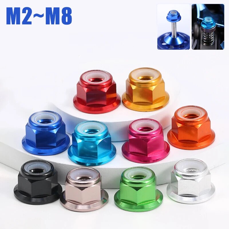 Самоконтрящиеся гайки M2-M8 из алюминиевого сплава M2-5pcs, Black