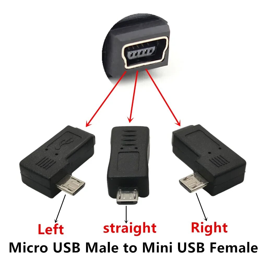 CY 90-градусный USB-адаптер mini USB «мама» на Micro USB «папа» черный Right