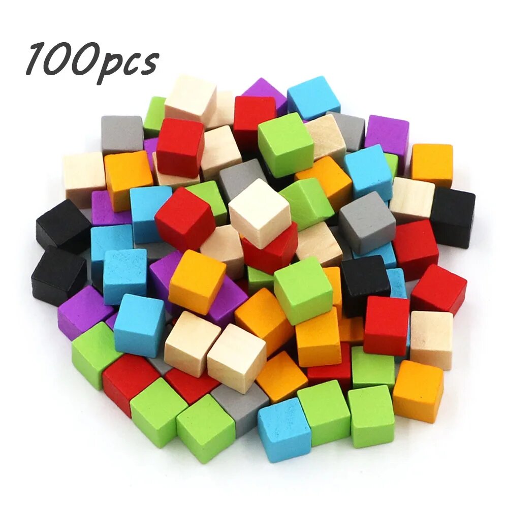 Деревянные кубики 100 шт. Черный, Mix colors
