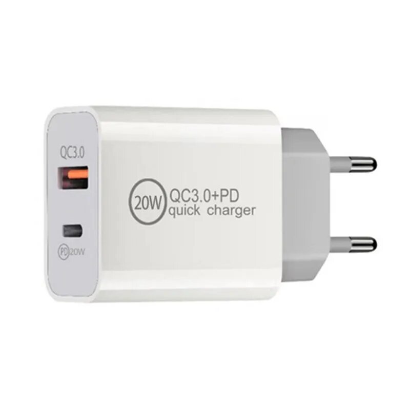 Настенное зарядное устройство с вилкой европейского стандарта, 20 Вт, USB QC3.0 + адаптер для быстрой зарядки типа C PD для Apple iPhone 14 13 XR XS Samsung LG Xiaomi Redmi Huawei