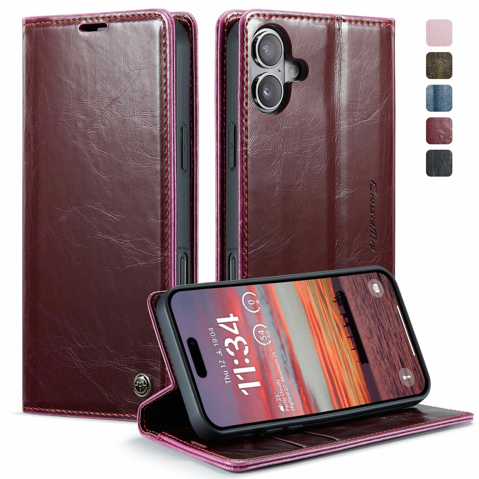 CaseMe Кожаный книжка чехол для Apple iPhone 16 / Эпл Айфон 16 с визитницей из экокожи