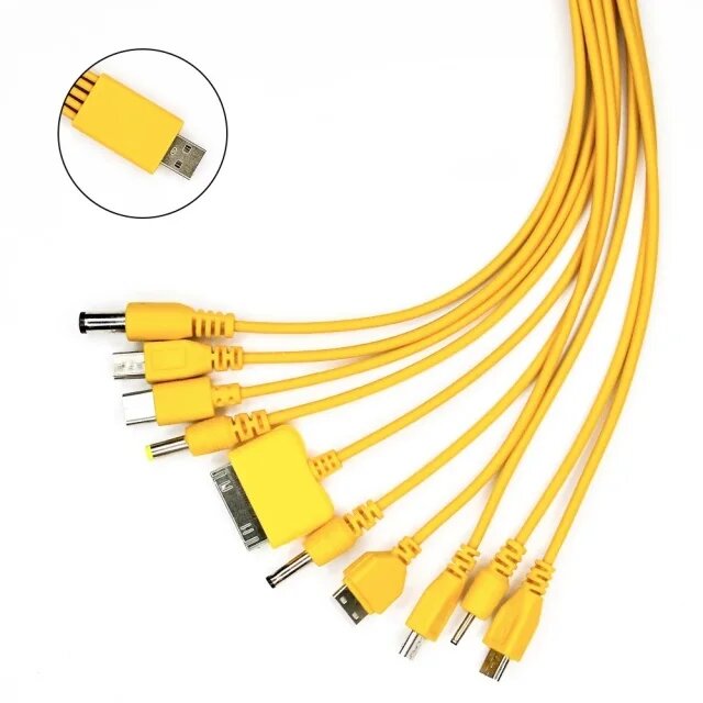 Желтый USB кабель 10-в-1