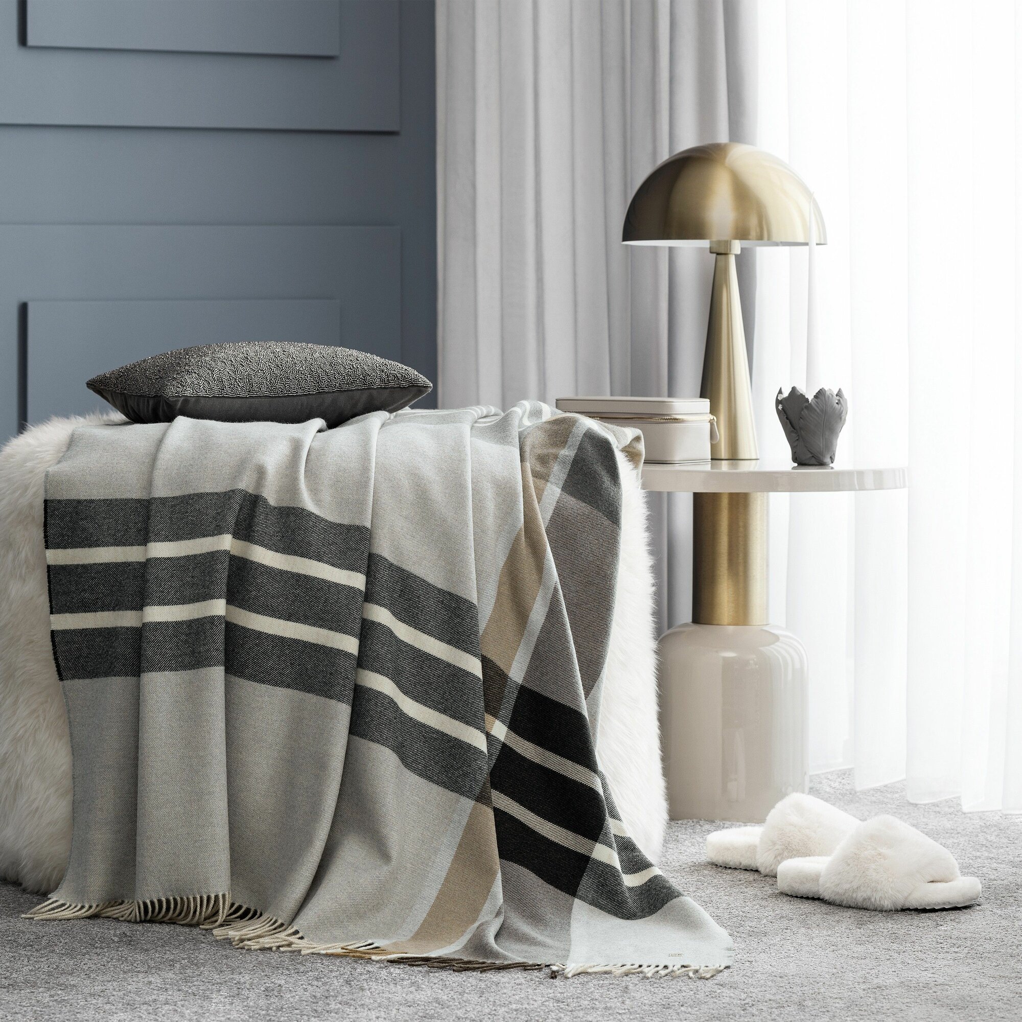 Россет Плед серый 130х180, 1пр; кашемир/меринос; 245 г/м2