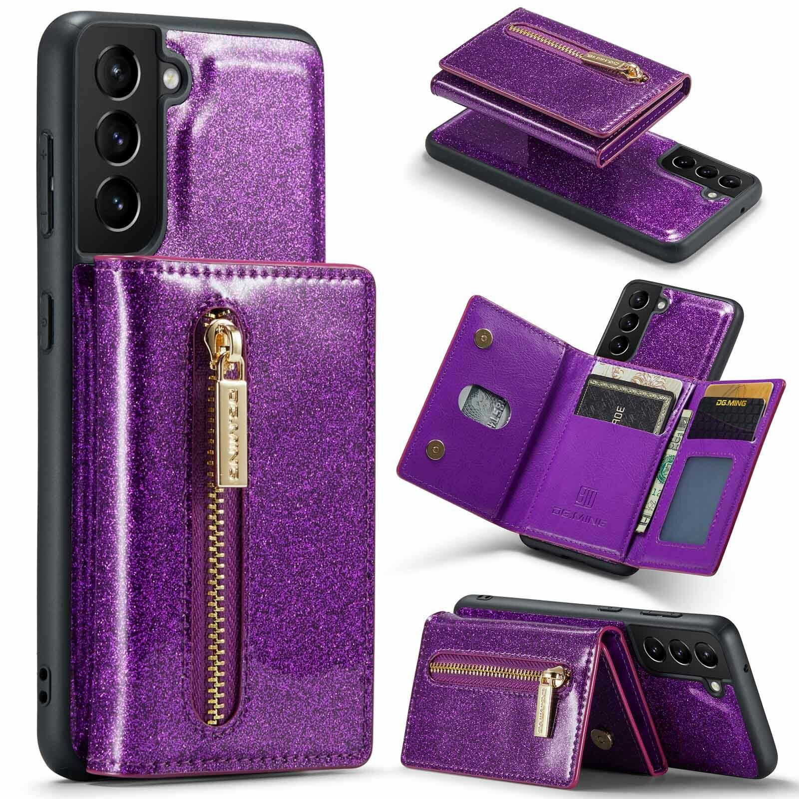 DG. Ming Роскошный блестящий чехол-кошелек для Samsung Galaxy S21 FE , блестящий кожаный чехол с магнитным креплением и держателем для карт, милый кошелек для женщин и девочек