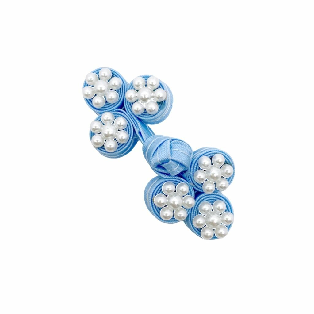 Китайская ткань ручной работы с трехколесными жемчужными пуговицами-небесно-голубой