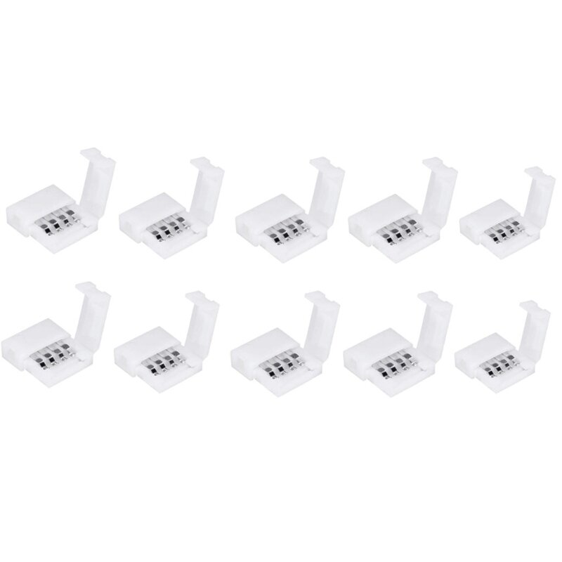 10x 4-контактный 10-миллиметровый разъем для светодиодной ленты RGB, беспаечный адаптер, терминал для 5050 разноцветных огней