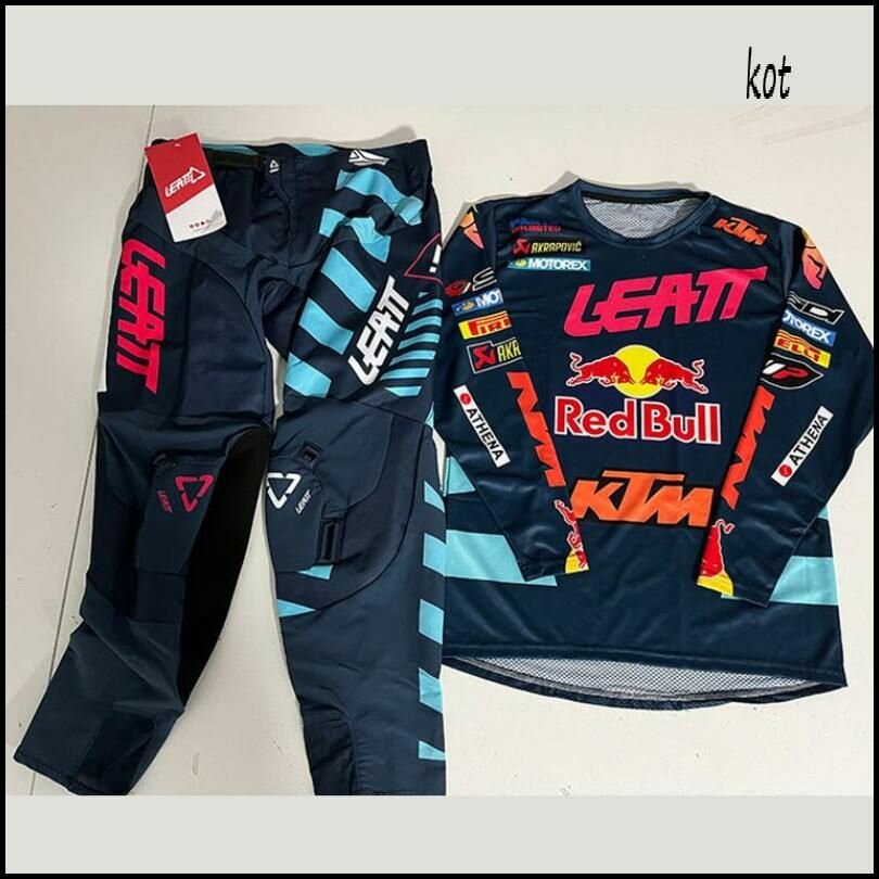 LEATT RED BULL KTM Мотоциклетный костюм для горных спусков из износостойкого кожаного материала (Джерси+Штаны)MX ATV Мужской, Женский