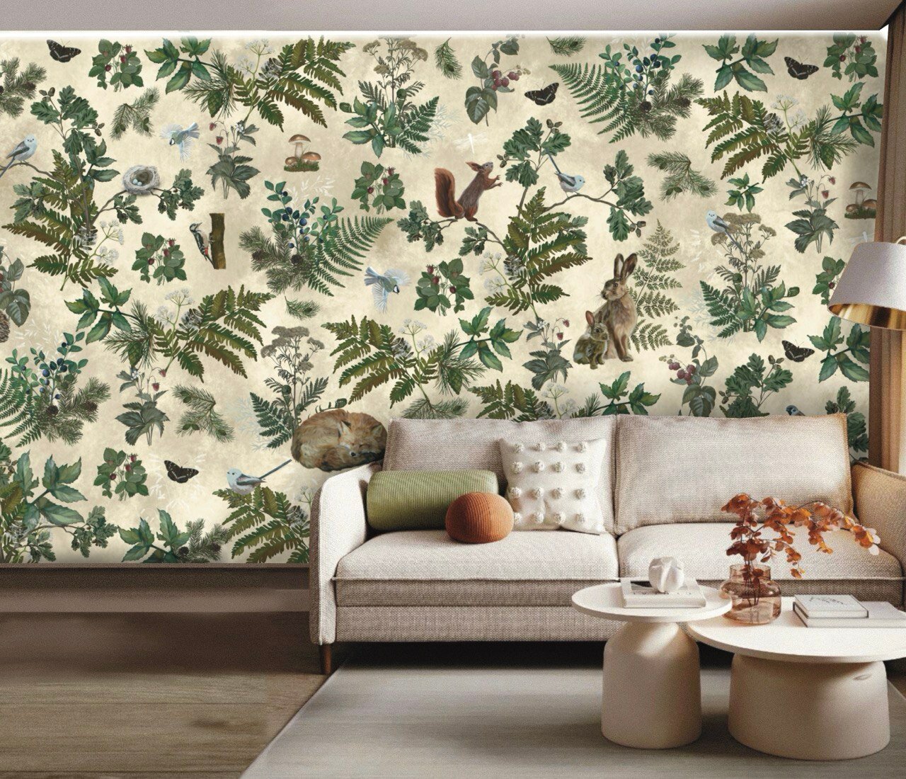 Фреска бесшовная "Лесная история" светло-бежевый (ширина 2550мм х длина 2500мм)