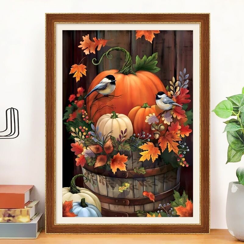 Набор для вышивания крестом, вышивка крестиком Пейзаж Тыква и птица, 11CT 50x70cm, полная зашивка (без подрамника, без рамки)