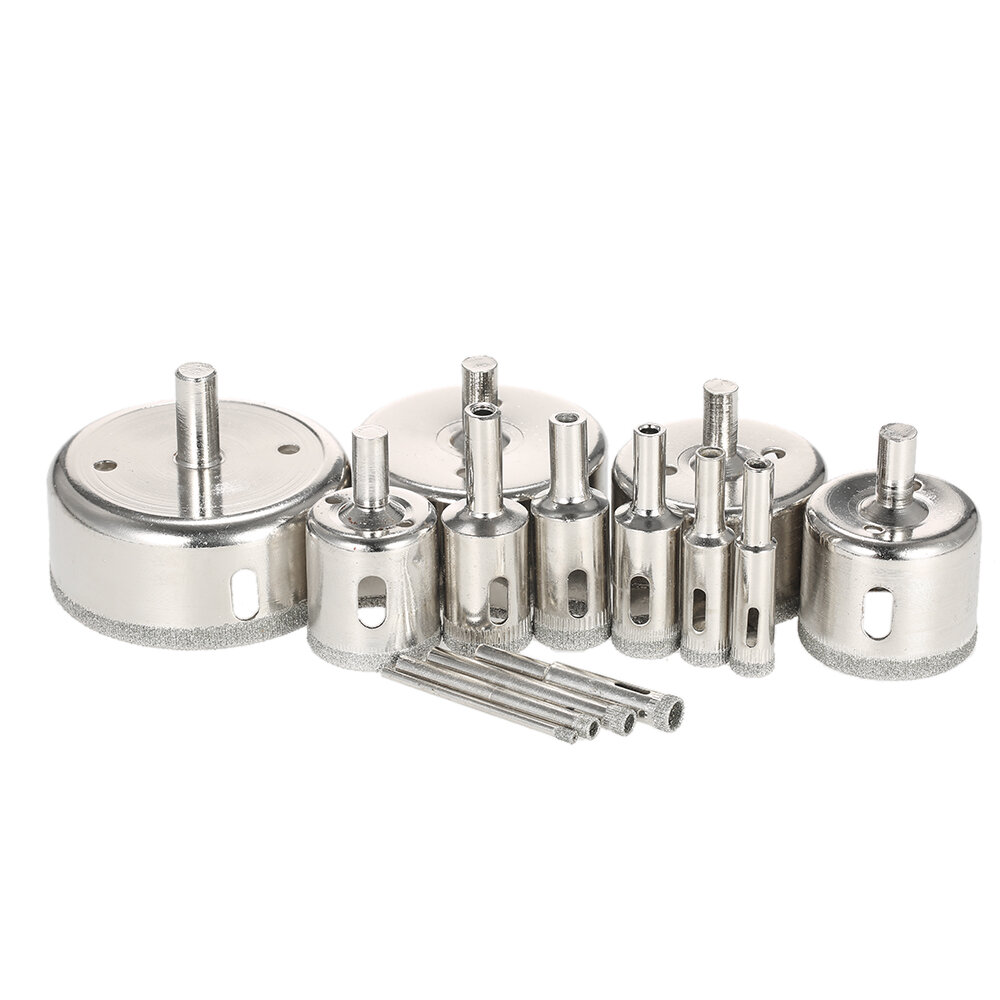 Набор из 14 сверл для сверления отверстий в стекле диаметром 3-70 мм, для мрамора, плитки, керамики, стекла и фарфора.