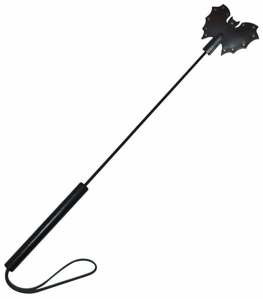 Стек с черным матовым кожаным шлепком в виде летучей мыши - 60 см, черный