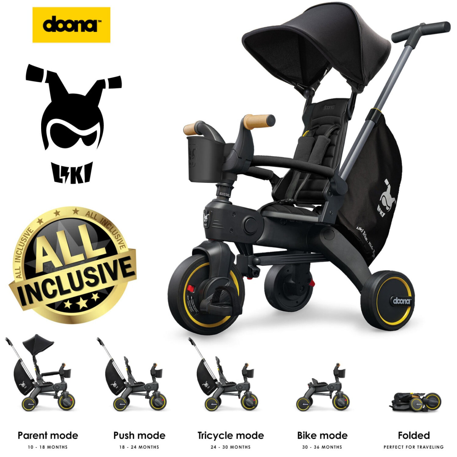 Велосипед - коляска 3-х колесный складной Doona Liki Trike S5 Nitro Black