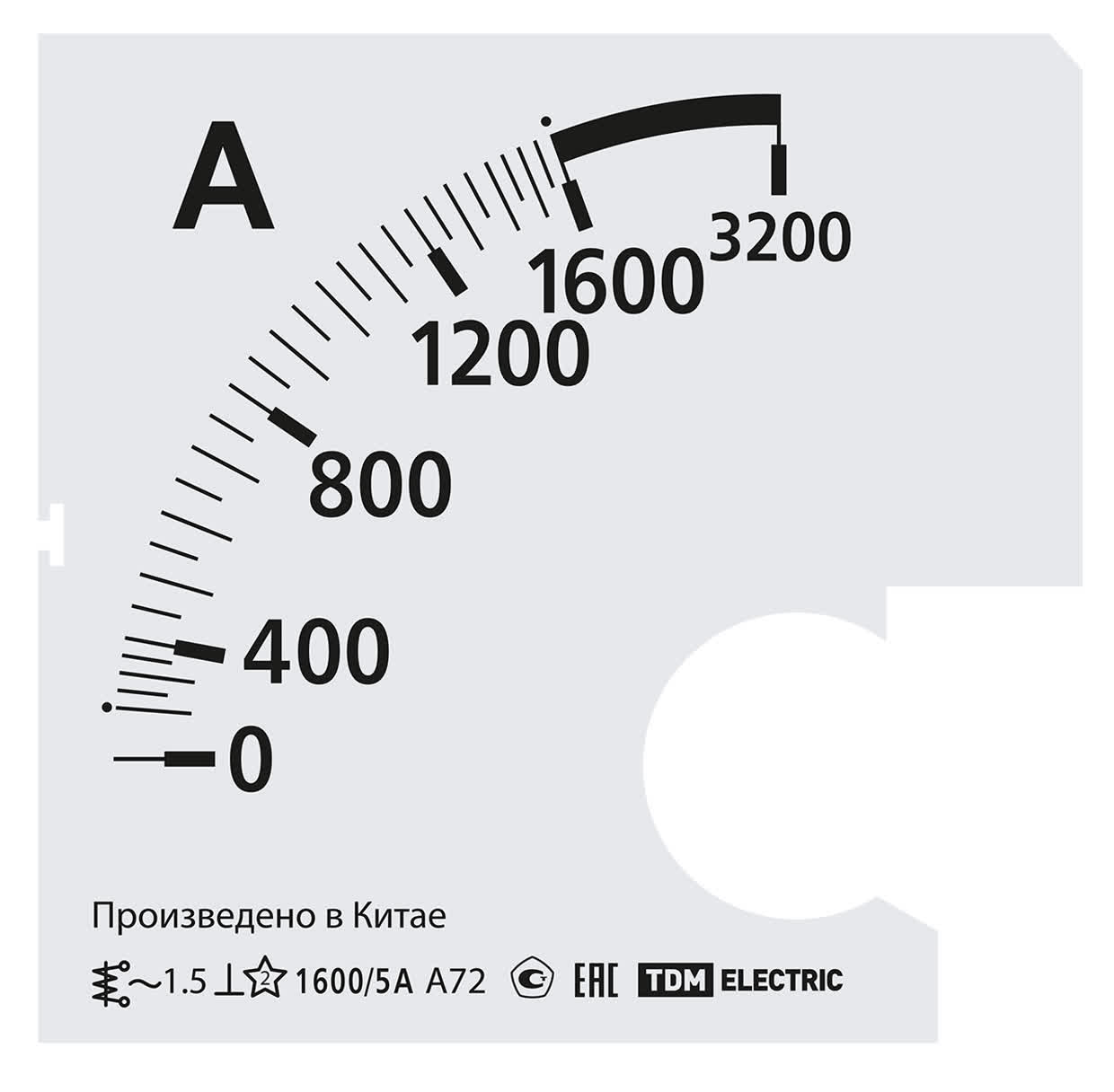 Шкала сменная для амперметра TDM Electric / ТДМ Электрик для А72 Х/5А, 1600/5А-1.5, 72×72мм, белая / аксессуары для измерительных приборов
