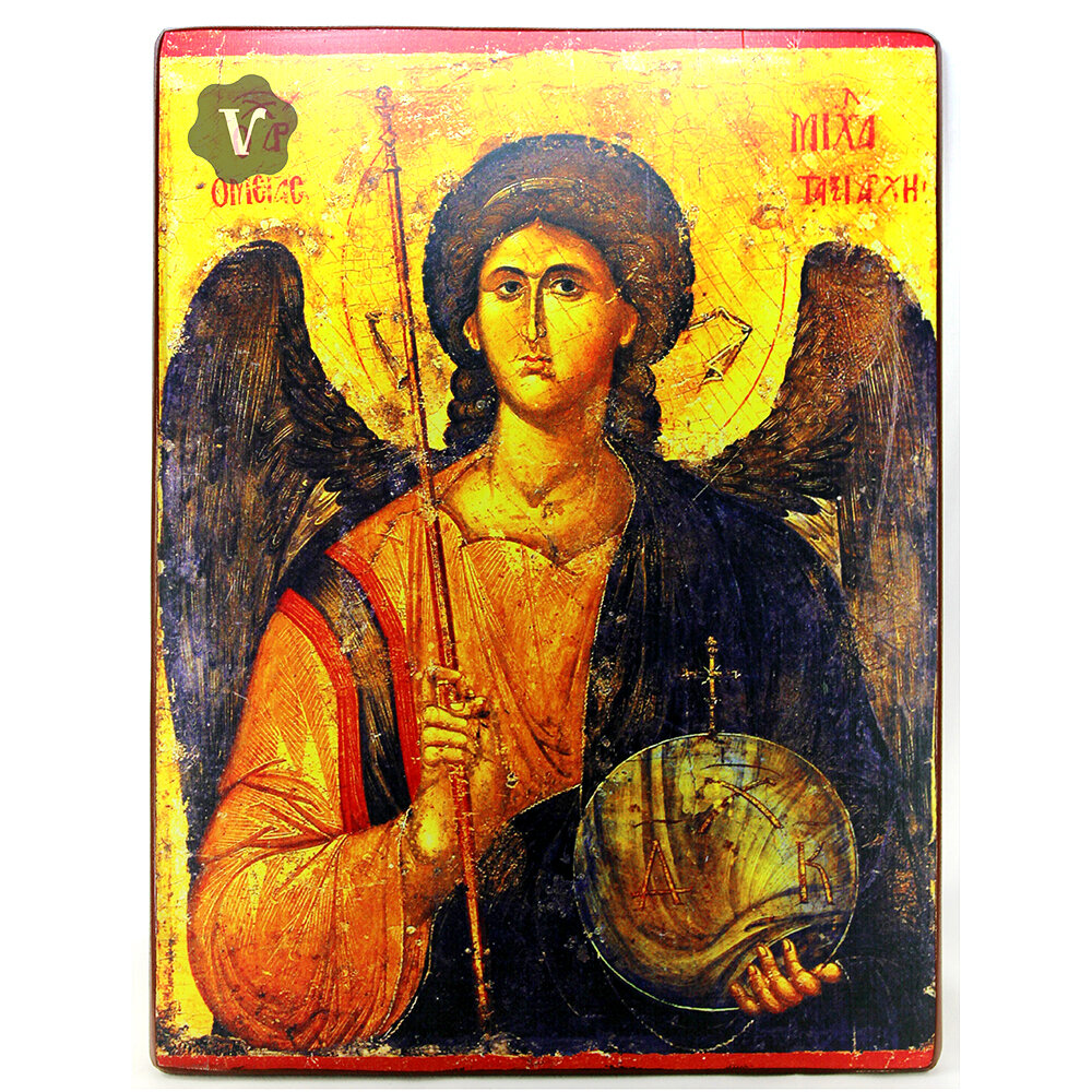 Православная Икона Архангел Михаил, деревянная иконная доска, левкас, ручная работа (Art.1136М)