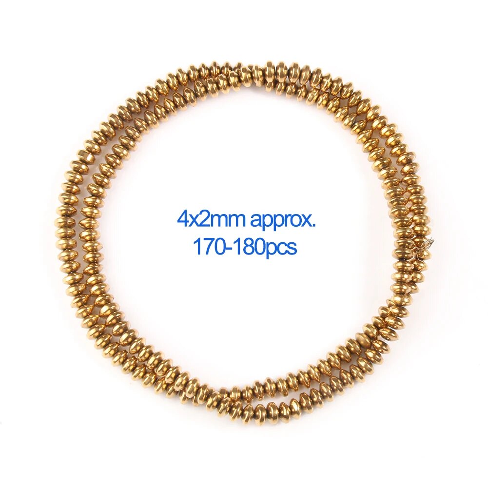 Бусины гематитовые позолоченные, 4x2мм, 170-180шт