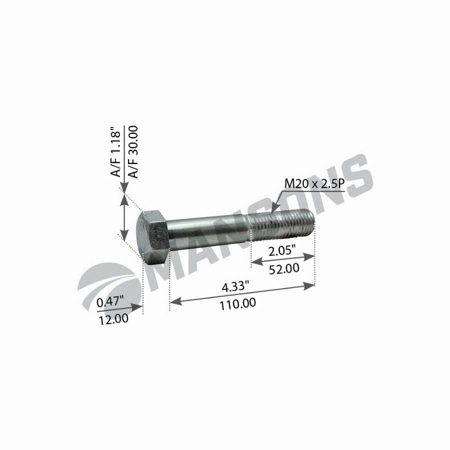 Болт амортизатора M20*2.5*110 SAF/Scania P/G/R M20110 (Mansons)