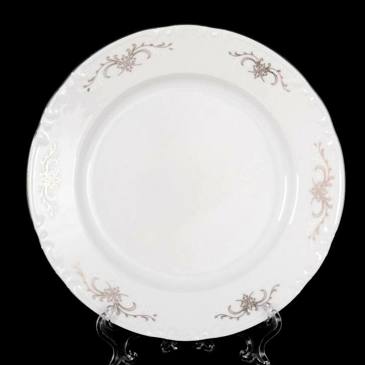 Набор тарелок 24 см, 6 шт, Thun Констанция Серый орнамент, отводка платина.