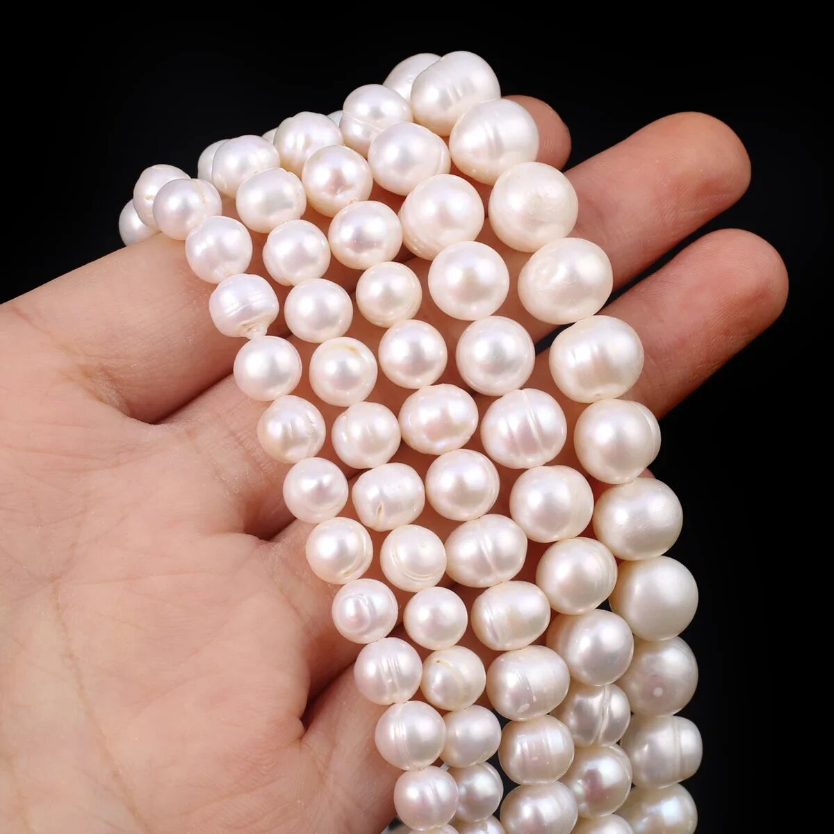 Пресноводные жемчужные бусины 8-9 мм, White-Round-AA