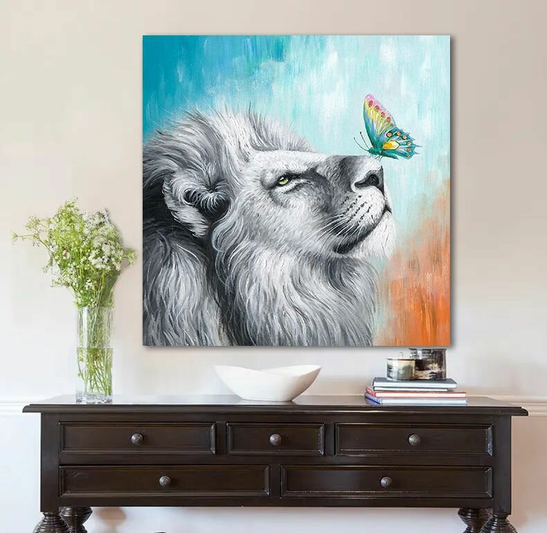 Интерьерная картина ВсеКартины. тут "Лев", 40x40 см, на холсте, поп-арт