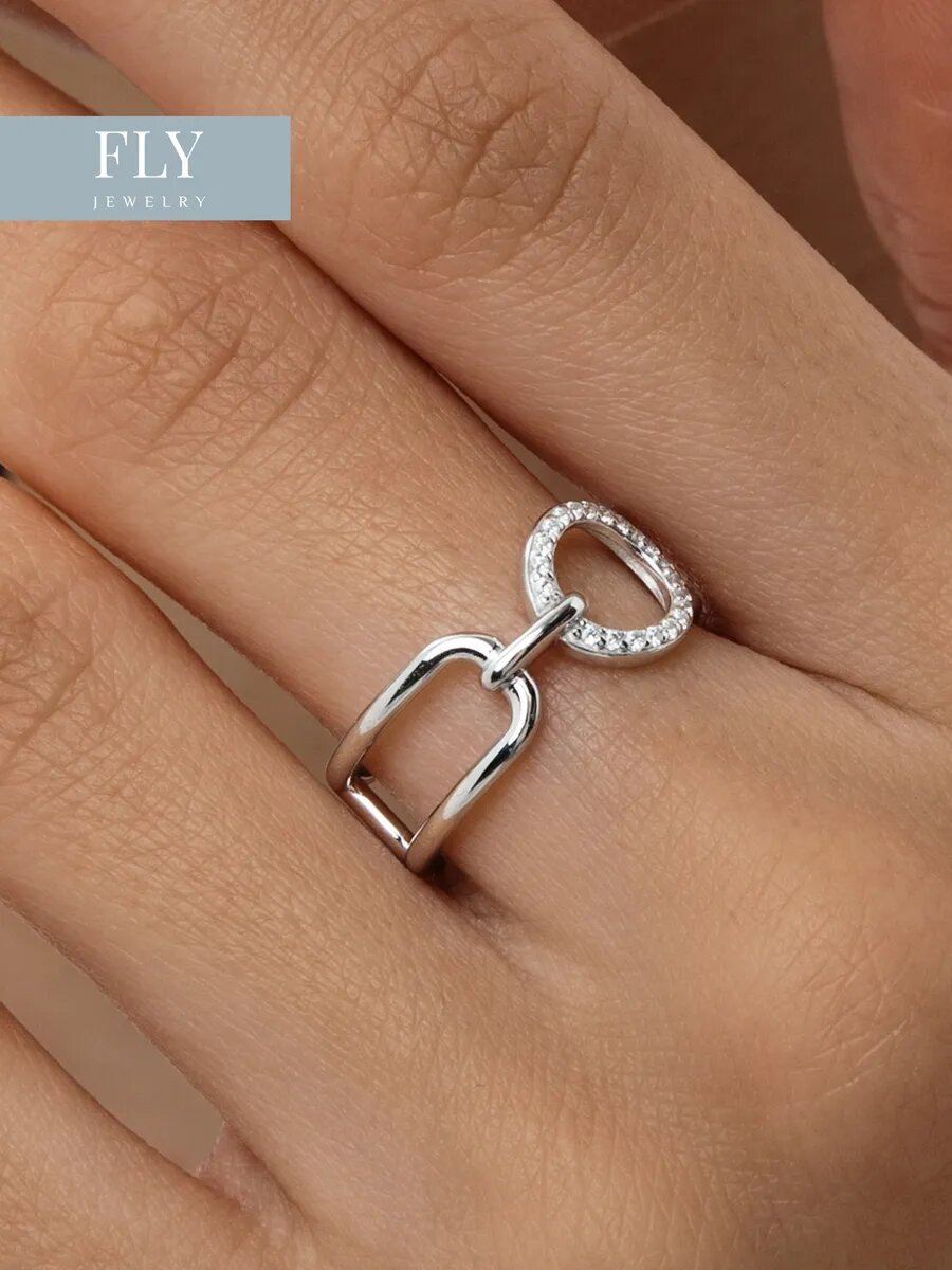 Кольцо на фалангу, серебро, 925 проба, родирование, фианит