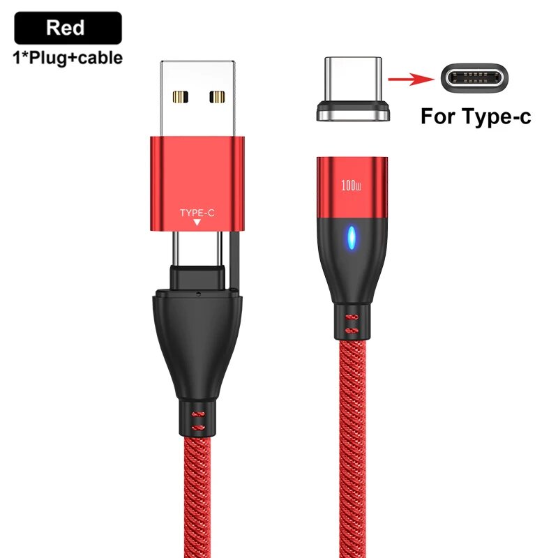 Магнитный USB-кабель типа C, 100 Вт, 5 А, кабель для быстрой зарядки Micro 1,8 м, Red for Type C