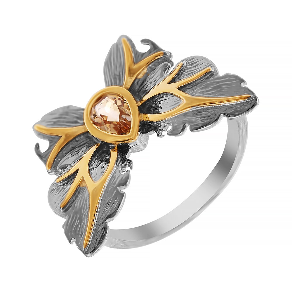 Кольцо, серебро, 925 проба, цитрин