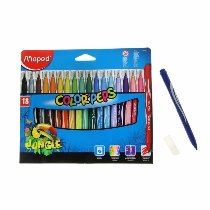Фломастеры Maped "Jungle", 18 цветов, смываемые (845421)