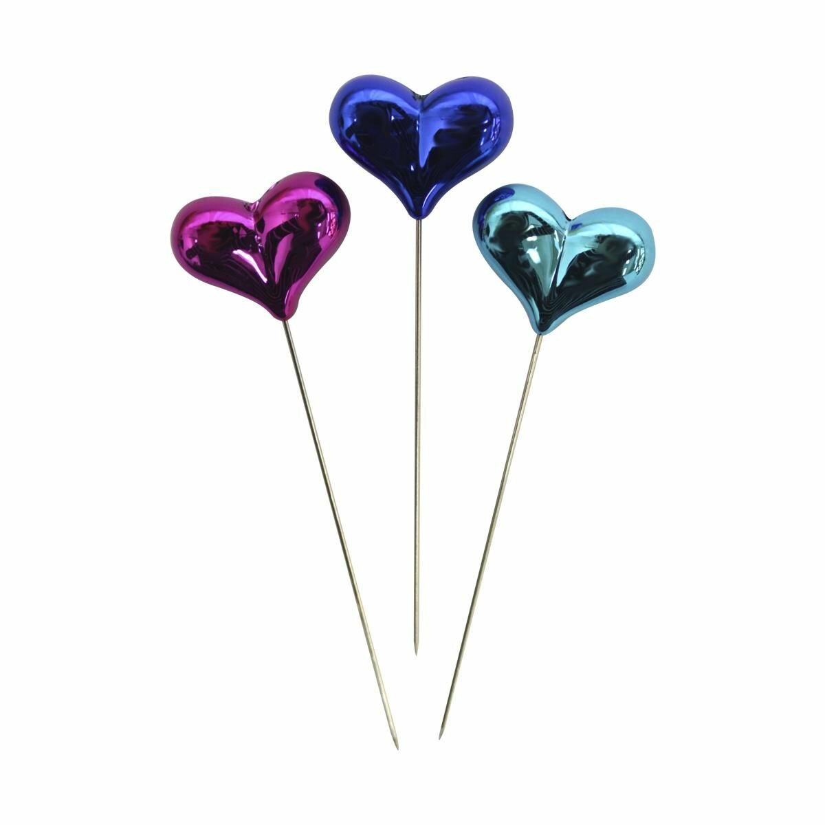 Булавки для квилтинга Astra&Craft с цветными сердечками, 6 шт, 3 цвета, длина 7,5 см