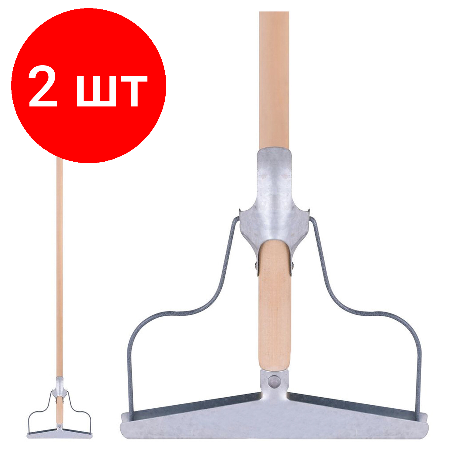 Комплект 2 шт, Швабра для пола с металлическим зажимом, деревянный черенок 120 см, рабочая часть 20 см, ШВА 094