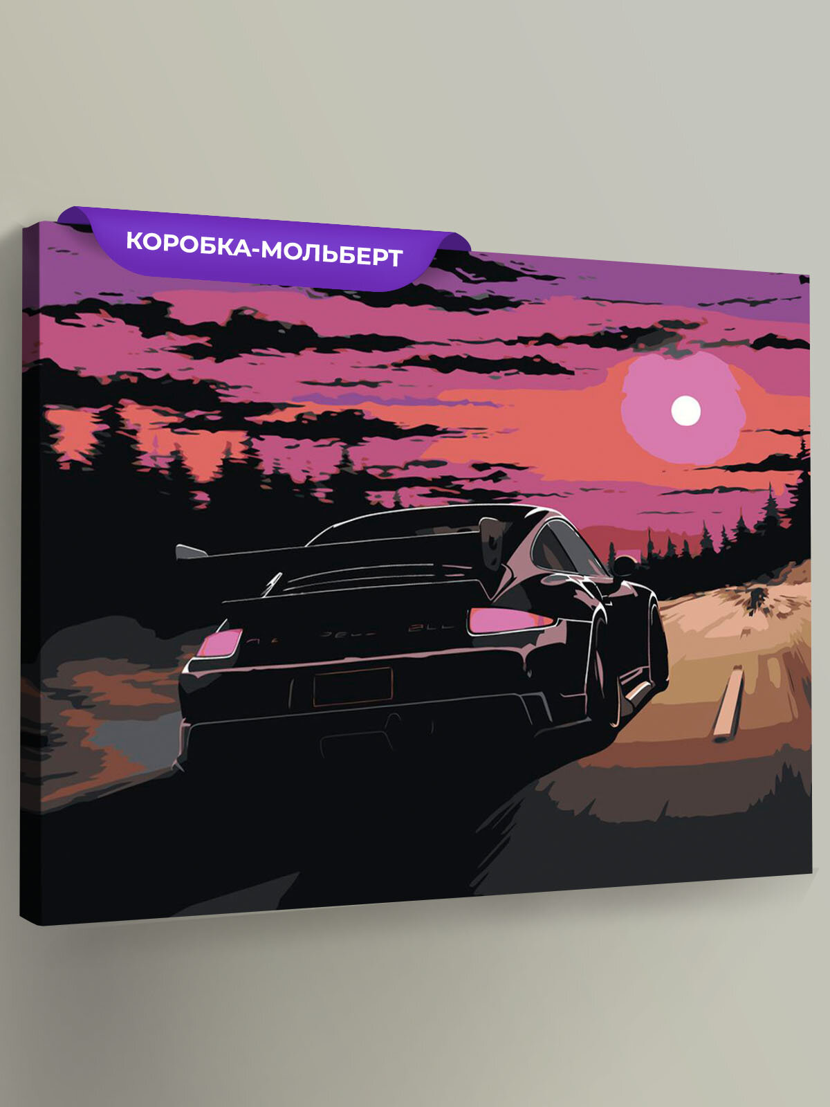 Картина по номерам ЖПН на холсте с подрамником "Машины: Порше в неоновом свете" Раскраска 40х50 см, Автомобили