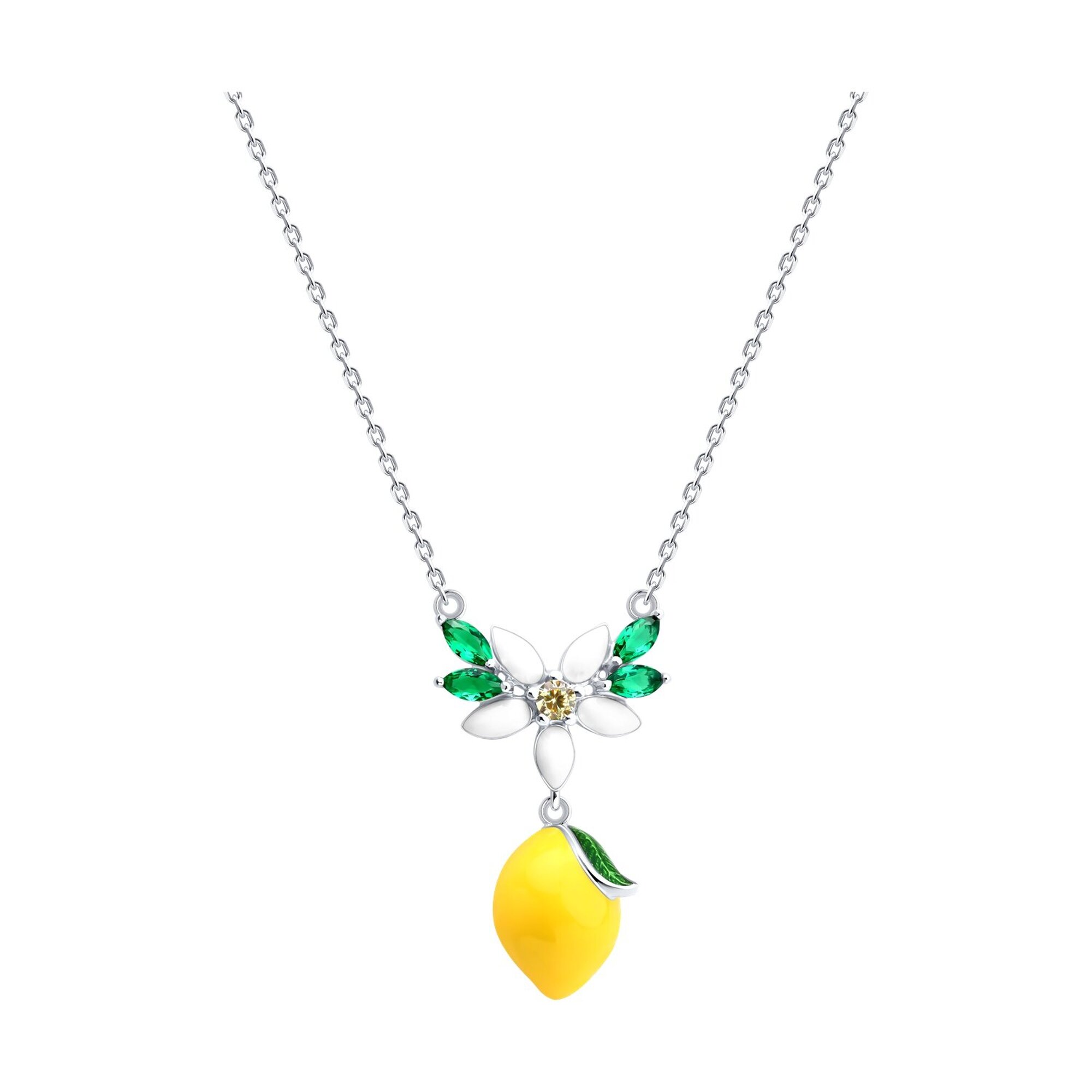 Колье, серебро, 925 проба, родирование, фианит, эмаль