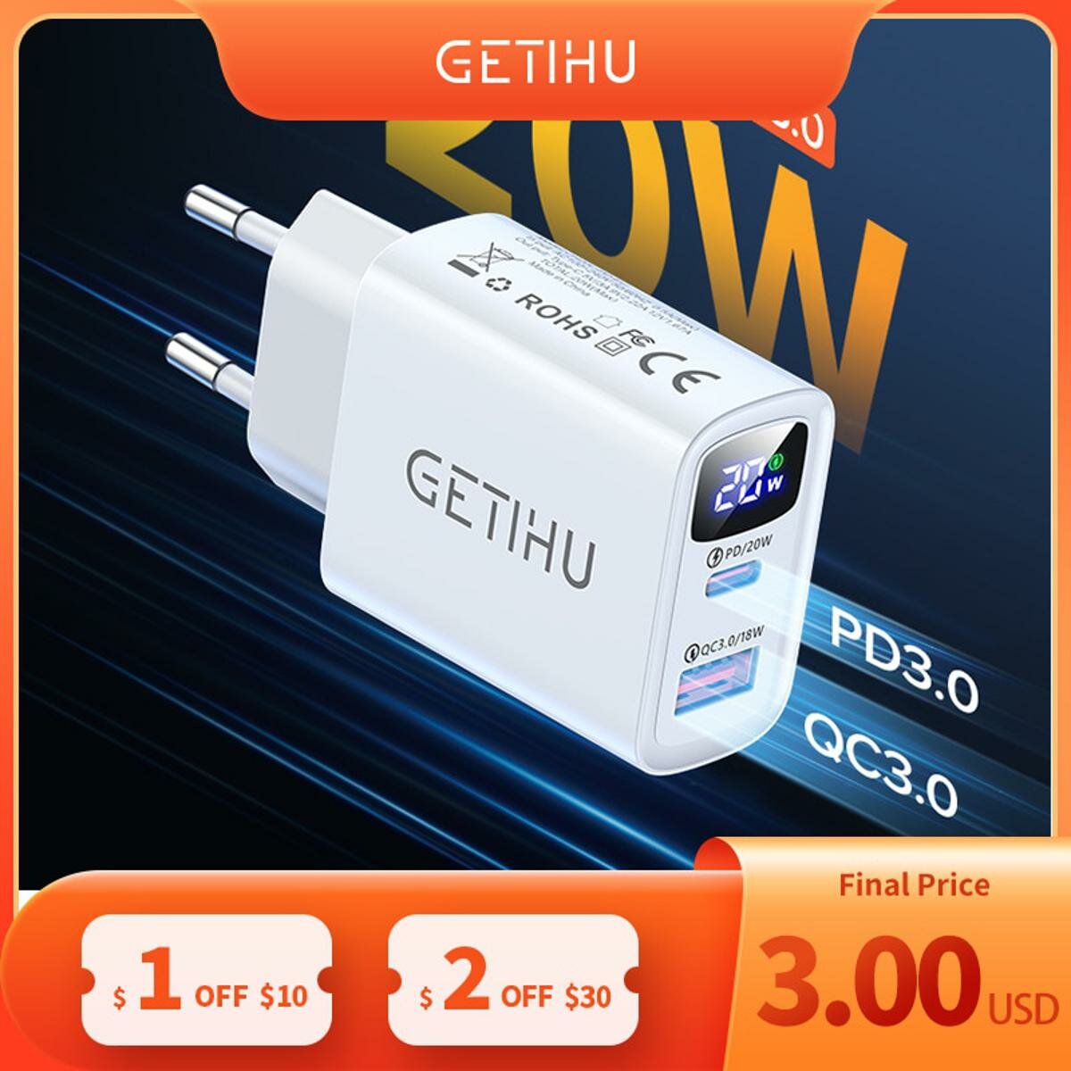 GETIHU PD 20 Вт USB зарядное устройство QC 3.0 адаптер для быстрой зарядки телефона для iPhone 13 12 Pro Xr Xs Max 7 8 iPad Airpods Huawei Xiaomi Samsung