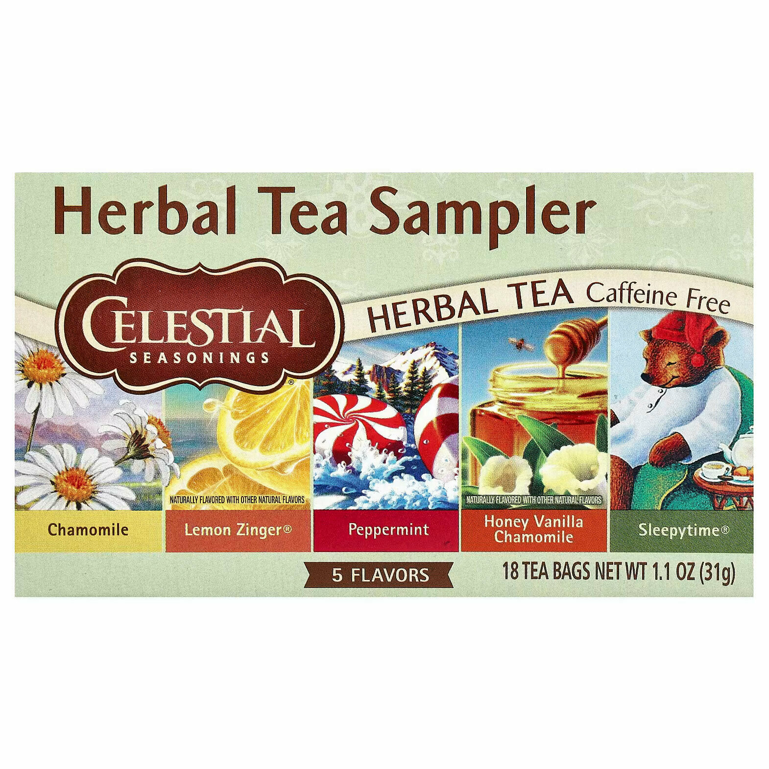 Чай в пакетиках Celestial Seasonings Ассорти травяных чаёв без кофеина, 18 пакетиков
