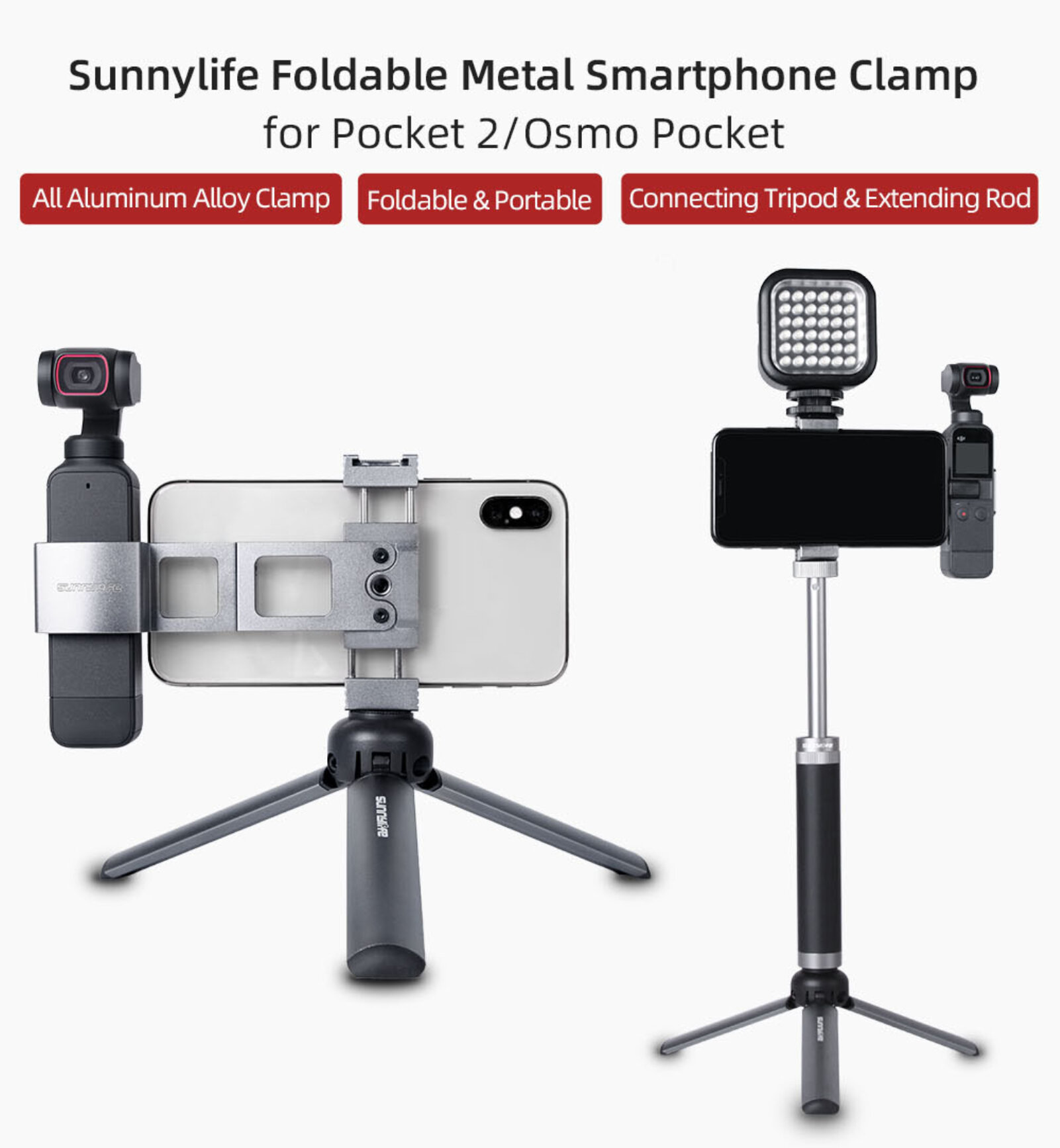 Sunnylife 2in1 POCKET складной металлический держатель для телефона совместимый со смартфоном DJI Pocket2/OSMO Pocket не