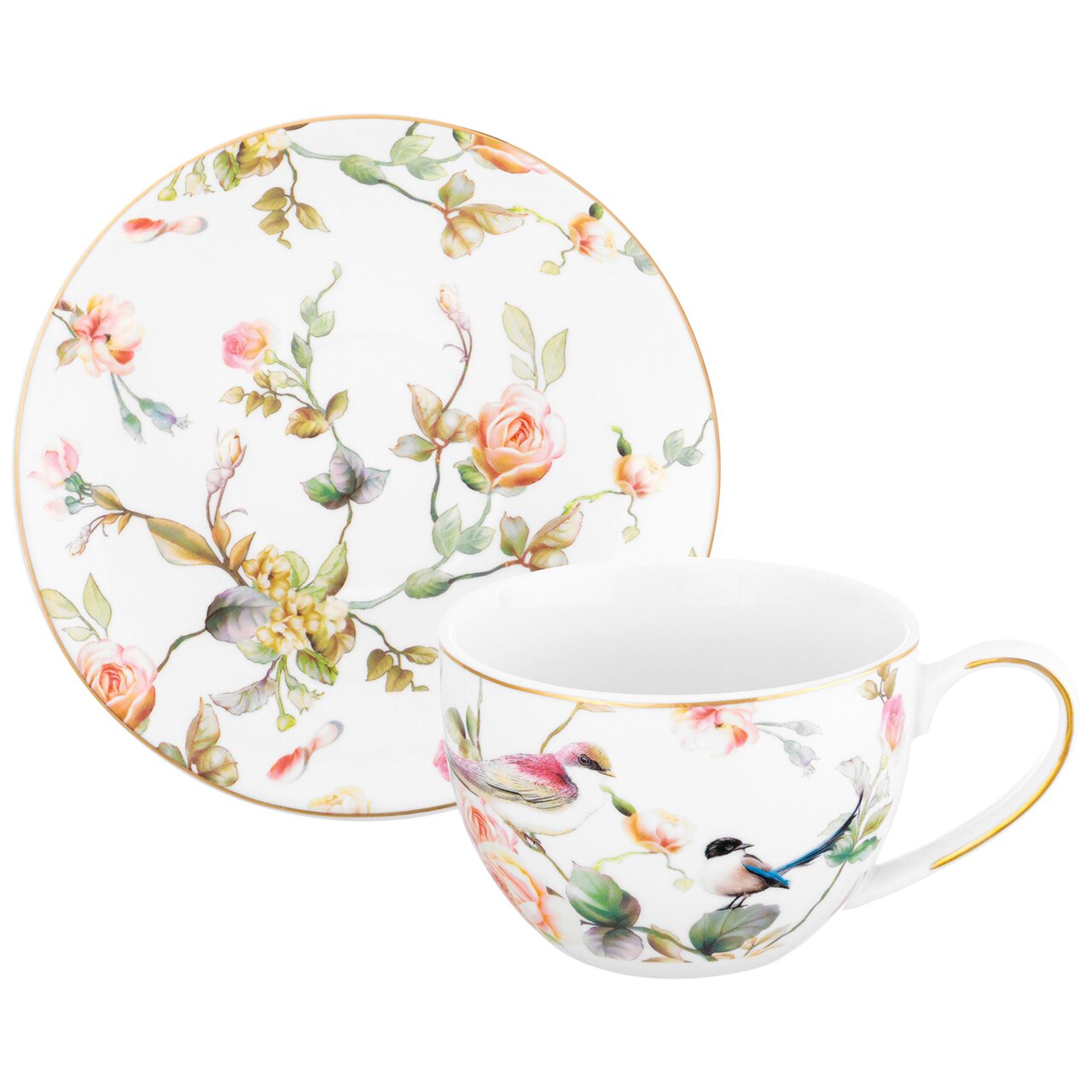 ELAN GALLERY Певчие птичкипара чайных чашек на двоих, 250 мл, фарфор, стильный декор