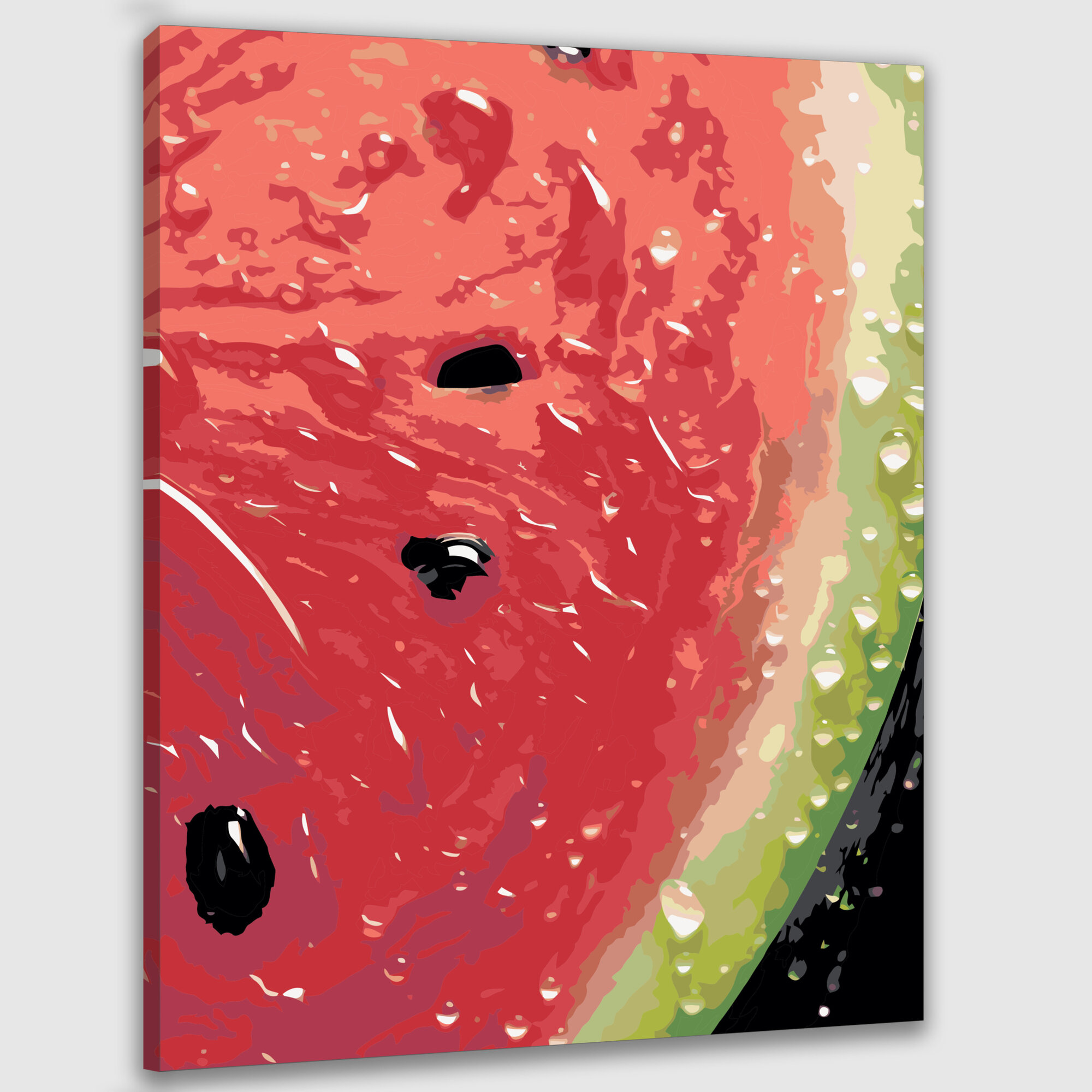 Картина по номерам 40x50 см, арбуз, ломтик, сочный, спелый, блестящий, капли воды, освежающий, лето, яркий, красный