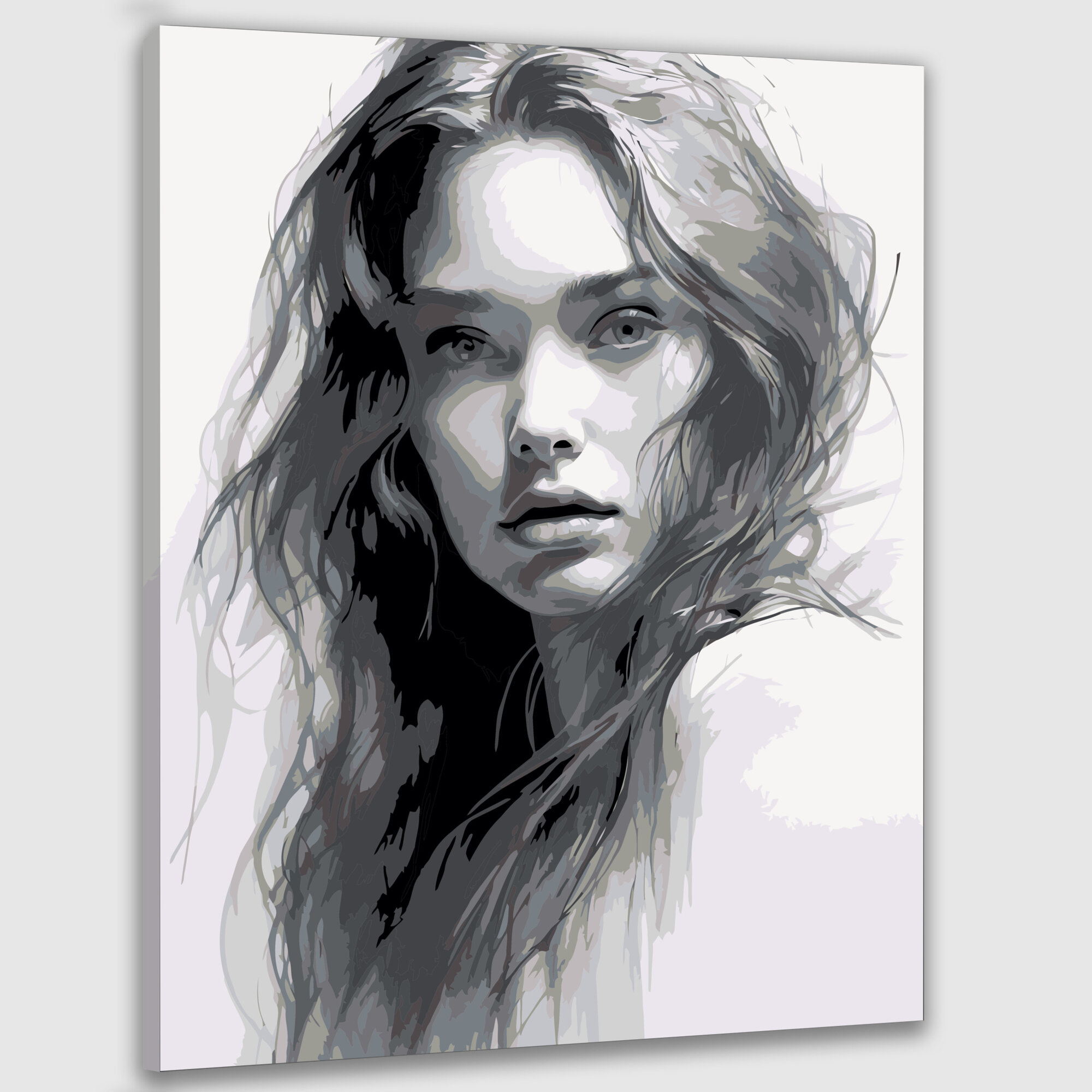 Картина по номерам 40x50 см, набросок, уголь, напряжение, страсть, лицо, девушка, тени, глубина, эмоциональность