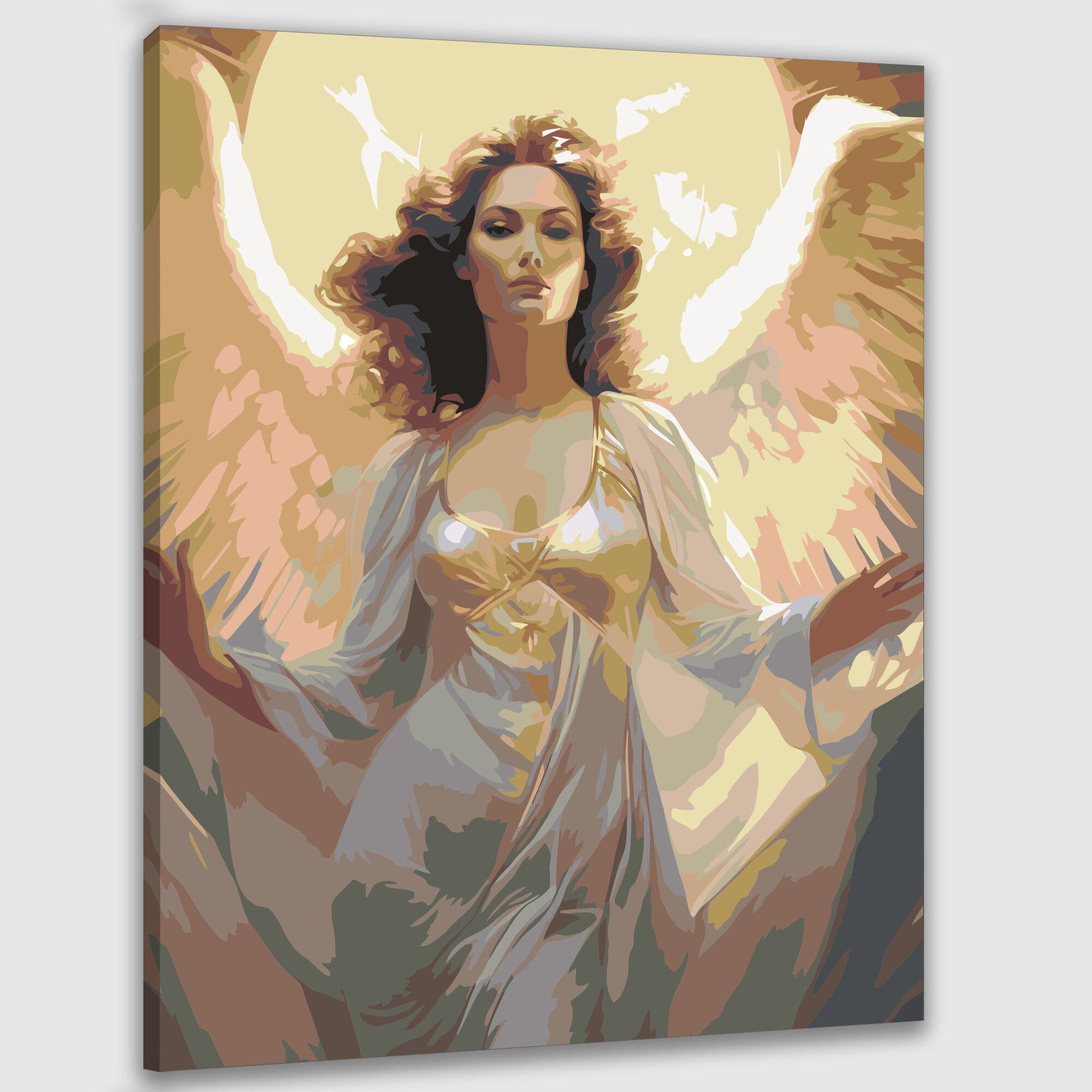 Картина по номерам 40x50 см, картина, масло, ангел, крылья, серебряные, свет, небесный, божественная красота, грация