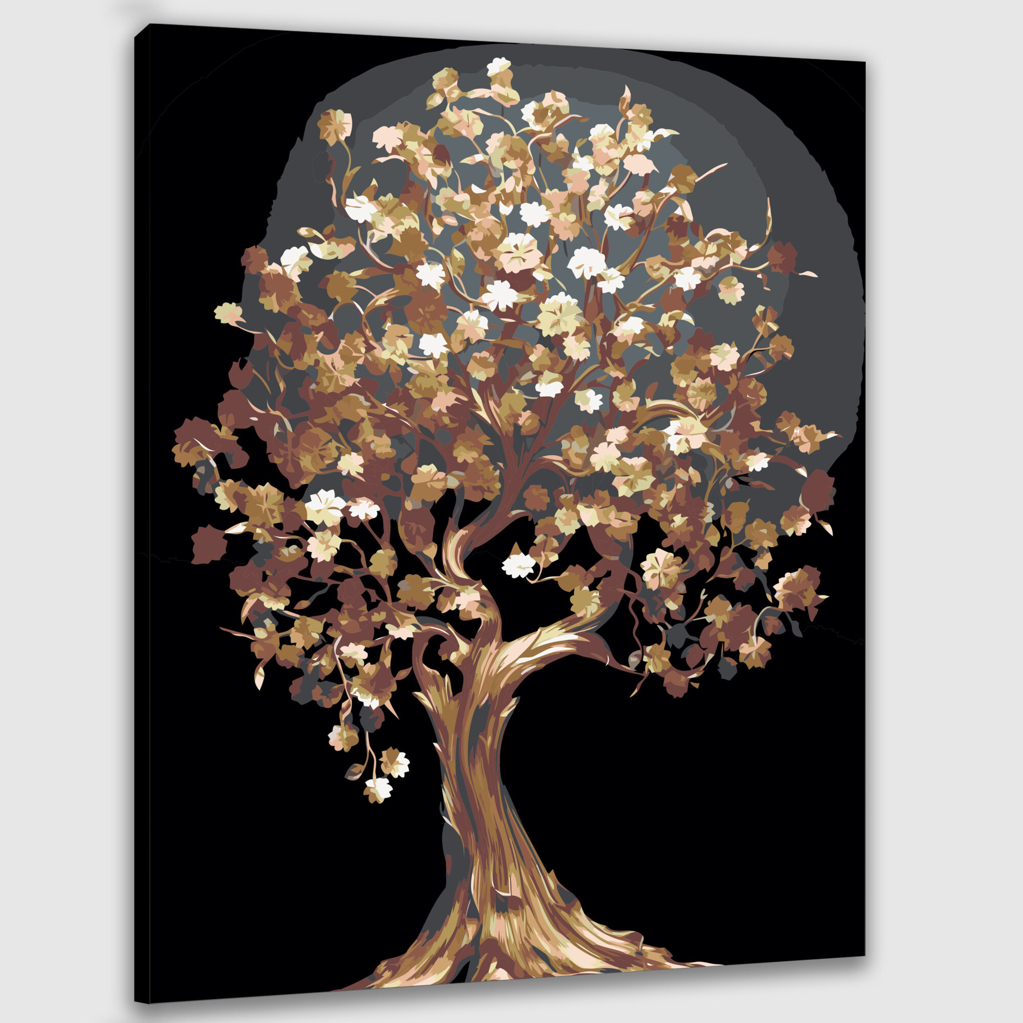 Картина по номерам 40x50 см, картина, смешанная техника, Золотое дерево, трехмерная скульптура, позолоченный металл