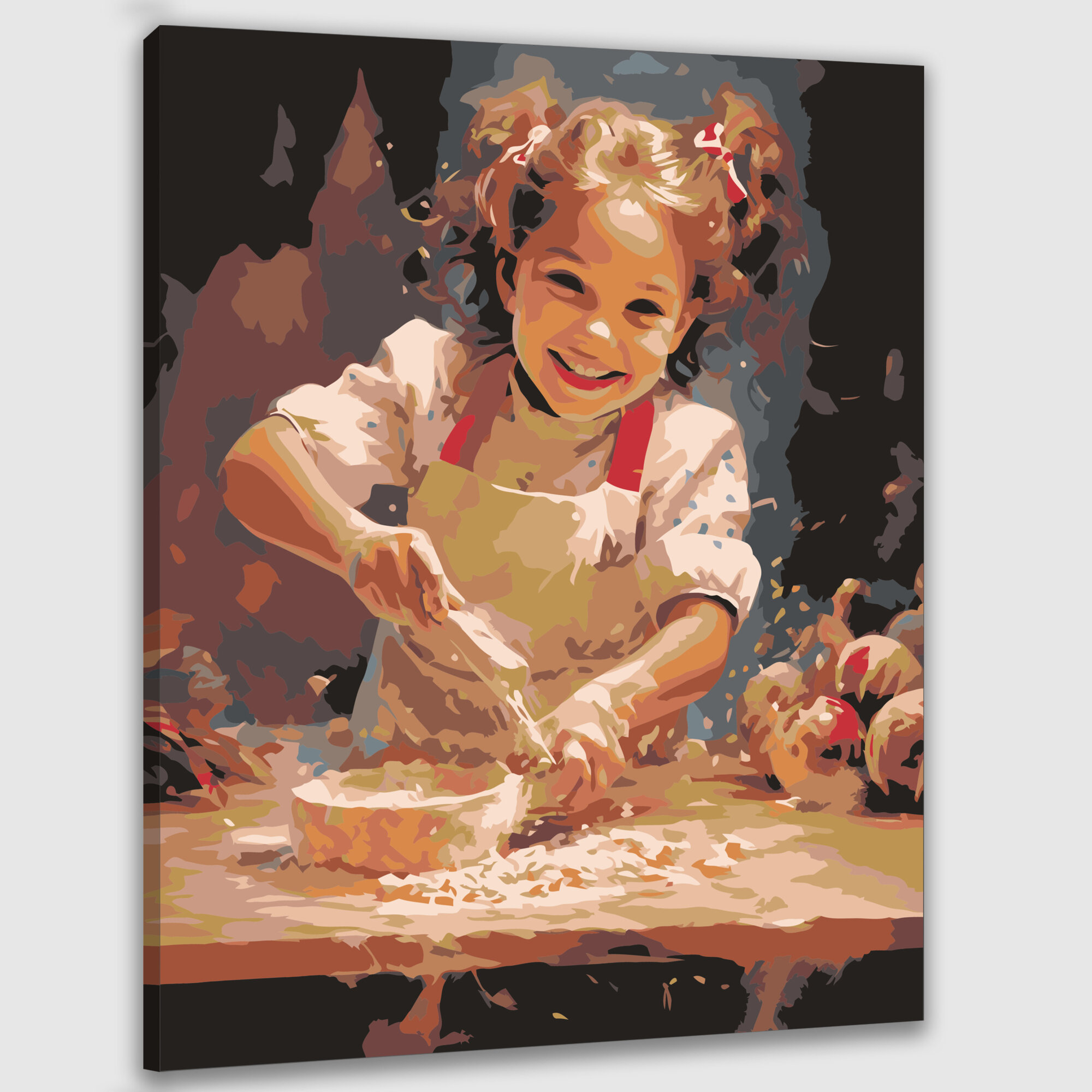 Картина по номерам 40x50 см, фотография, ребенок, фартук, тесто, печенье, кухня, посыпка, мука, волшебная каша