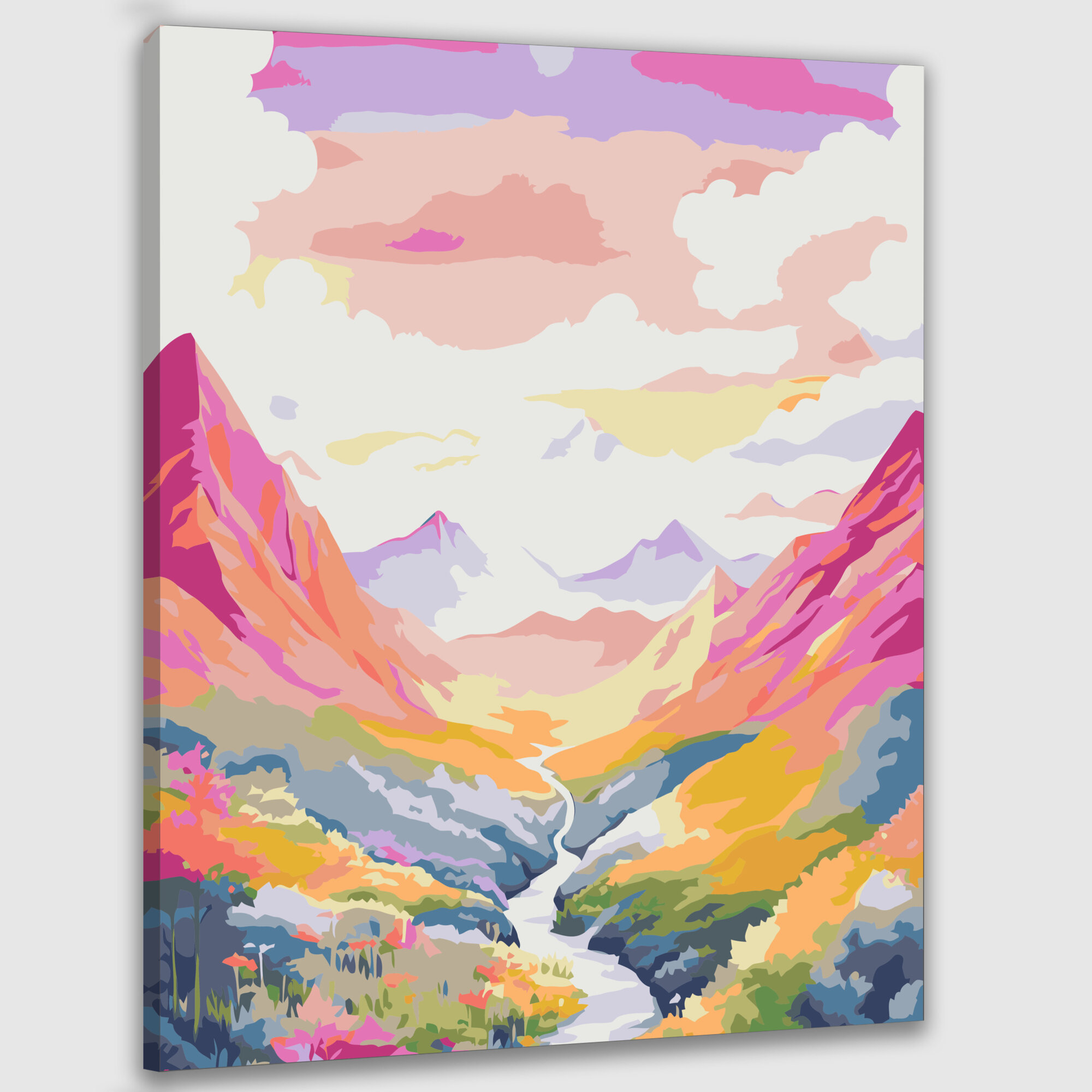 Картина по номерам 40x50 см, акварель, иллюстрация, горный пейзаж, радуга, спокойствие, счастье, безмятежность.