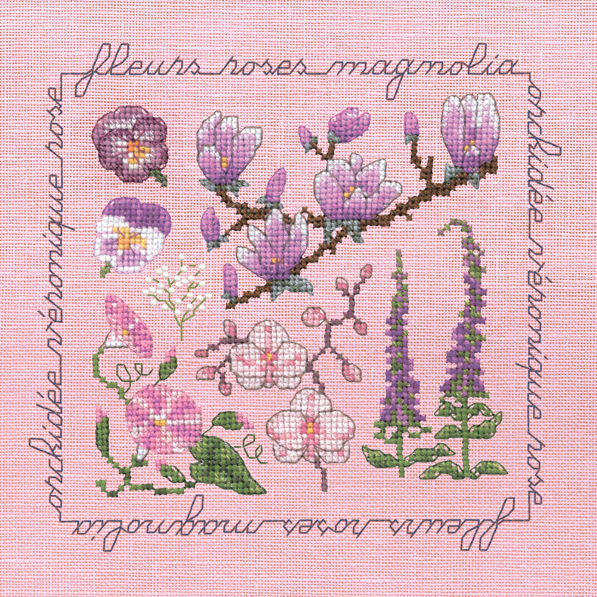 Набор для вышивания: Pink Flowers Розовые цветы 14 х 14 см le boheur des dames 2286