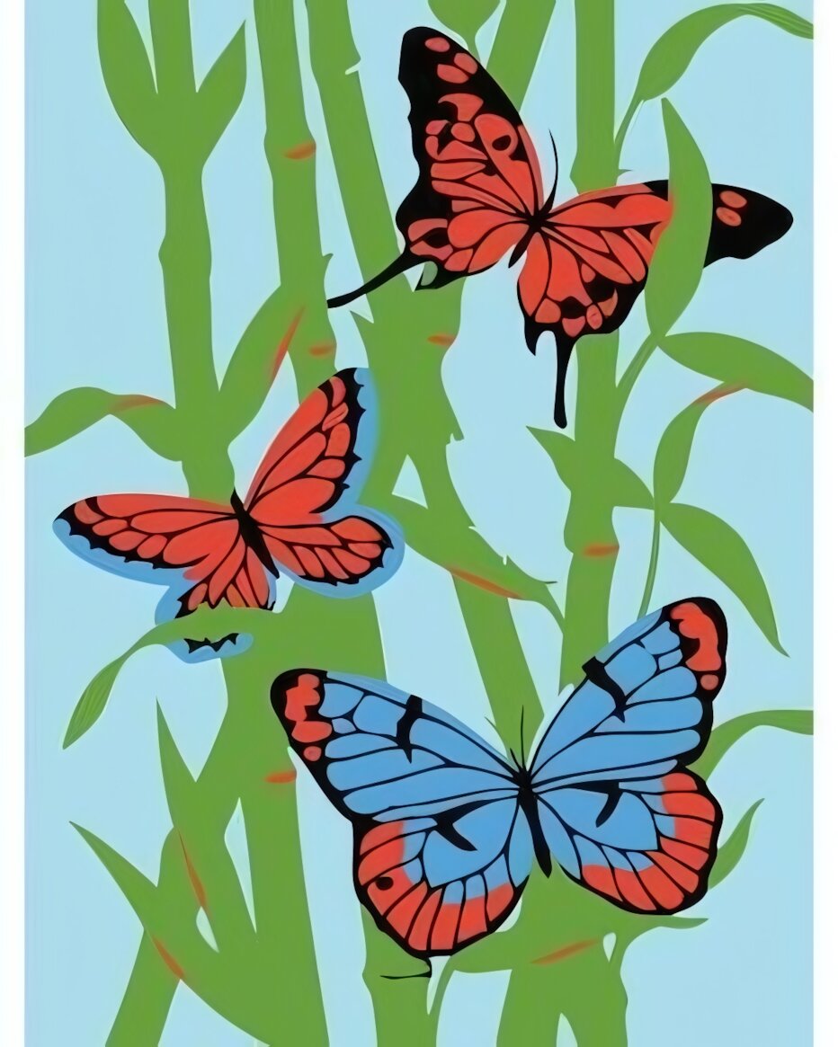 Картина по номерам 40х50 см 'Бабочки в бамбуке', для творчества и декора